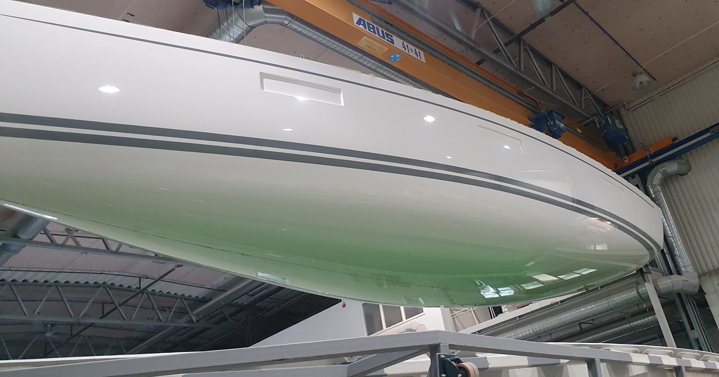 First Arcona 435 MK II hull fresh out of the mould.